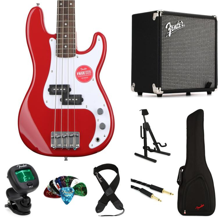 Squier Mini Precision Bass Electric Bass and Fender Rumble 15 Amp ...