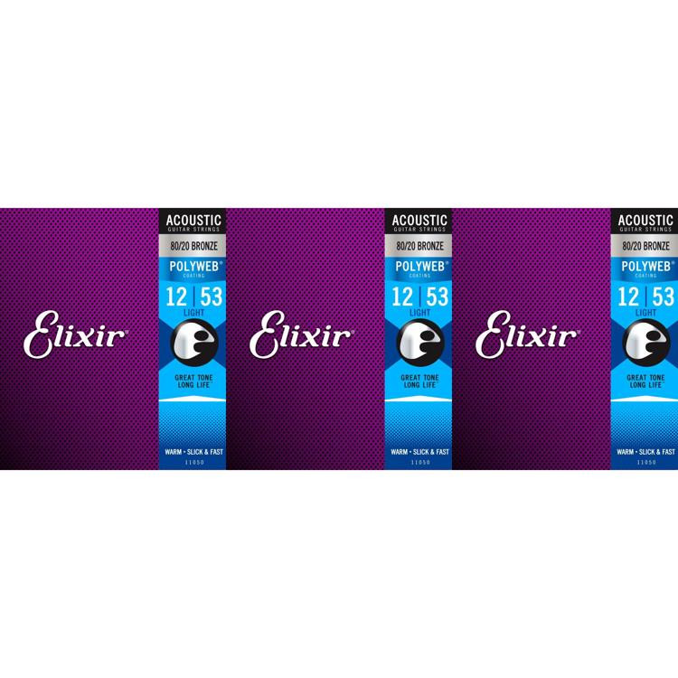 Elixir Strings 11050 Polyweb 80/20 Bronze Acoustic Guitar Strings ...