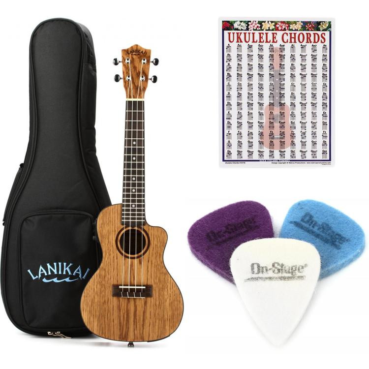 Lanikai Oa Cec Oak Ukulele With Cutaway And Electronics Essentials Bundle