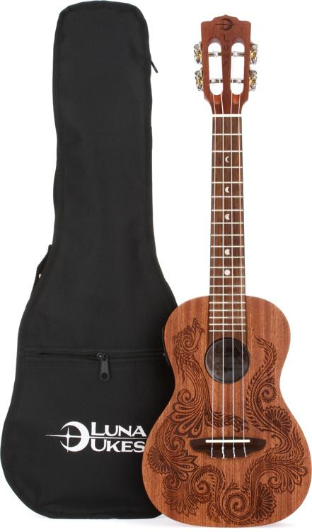 Luna Henna Dragon Mahogany Concert Ukulele - Natural | Sweetwater