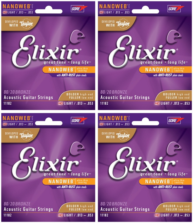 Elixir Strings 11182 Nanoweb 80/20 Bronze HD Acoustic Guitar Strings 4 ...