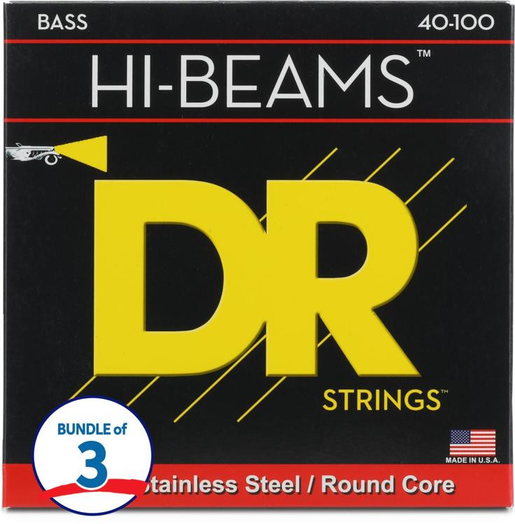 DR Strings LR-40 Hi-Beam Stainless Steel Bass Guitar Strings - .040-100 ...