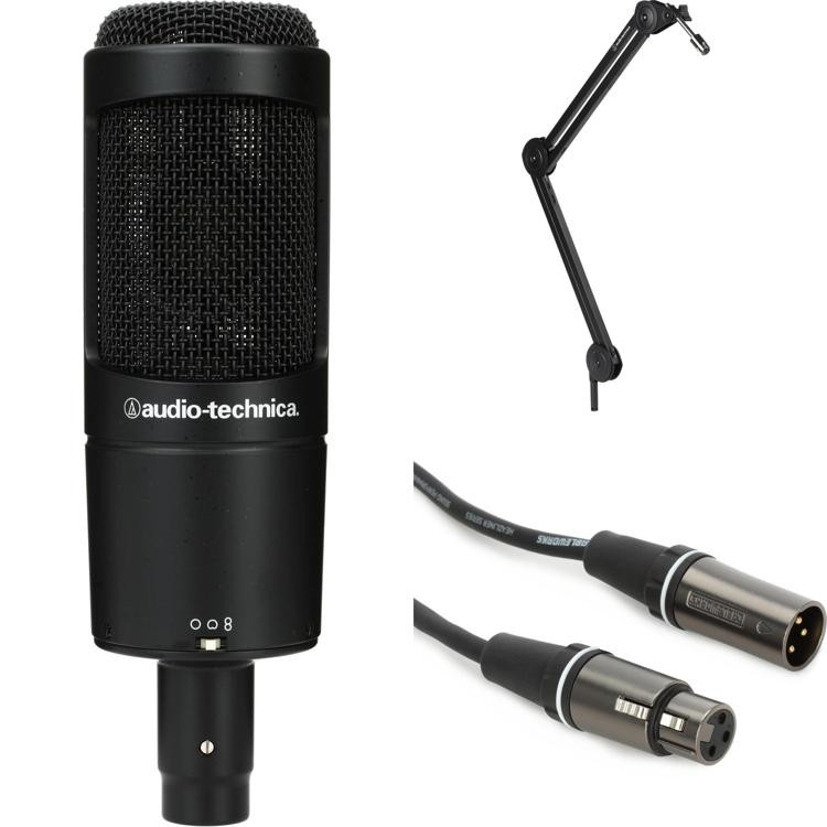 Audio-Technica AT2050 Multi-pattern Large-diaphragm Condenser Microphone and Broadcast Boom ...