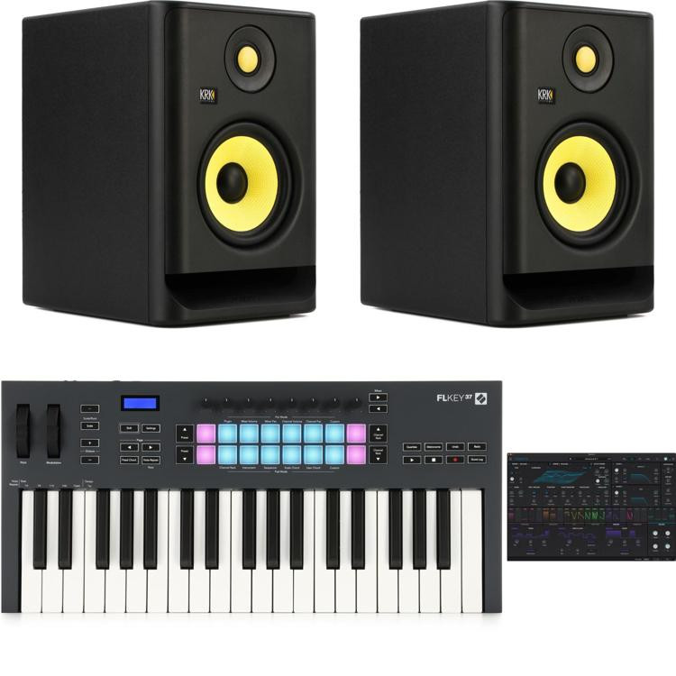 KRK ROKIT 5 G4 5 inch Powered Studio Monitor Pair and Novation FLkey 37 Keyboard Controller ...