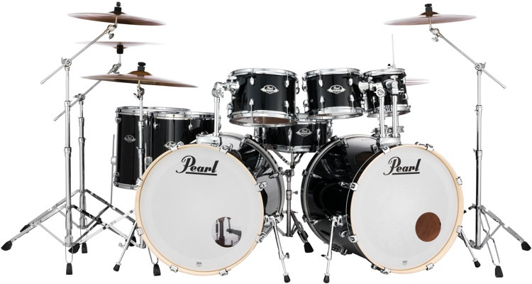 Pearl Export Exx728dbc 8 Piece Double Bass Drum Set With Snare Drum Jet Black Sweetwater
