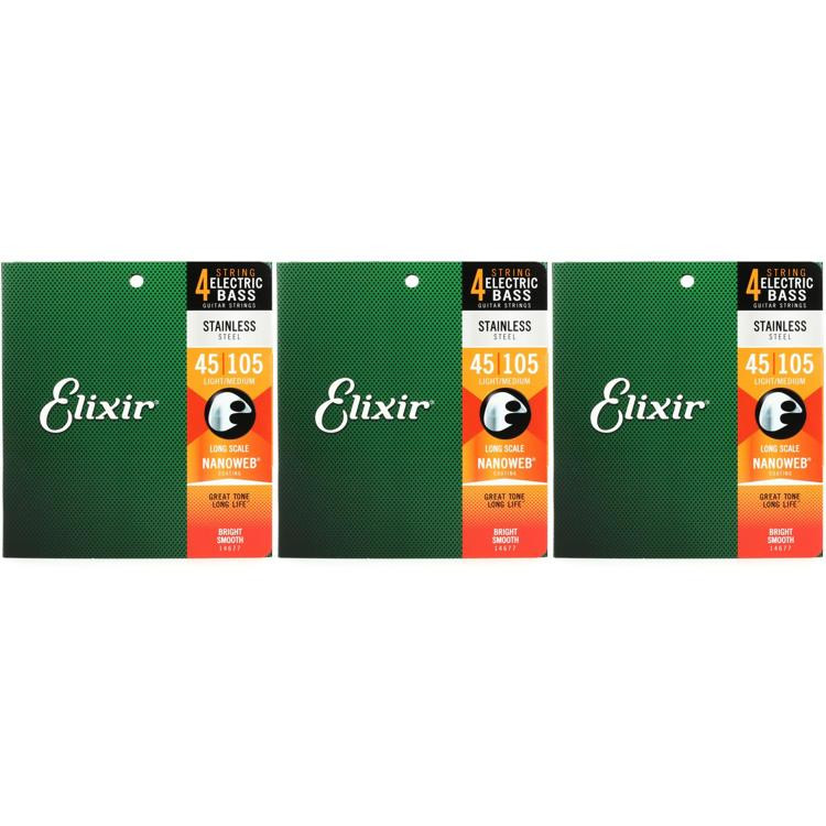 Elixir Strings 14677 Nanoweb Long-scale Electric Bass Strings - .045 ...
