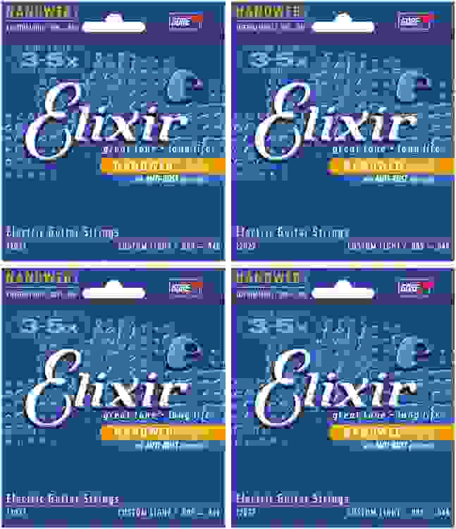 Elixir Strings 12027 Nanoweb Custom Light Electric Guitar Strings 4 ...