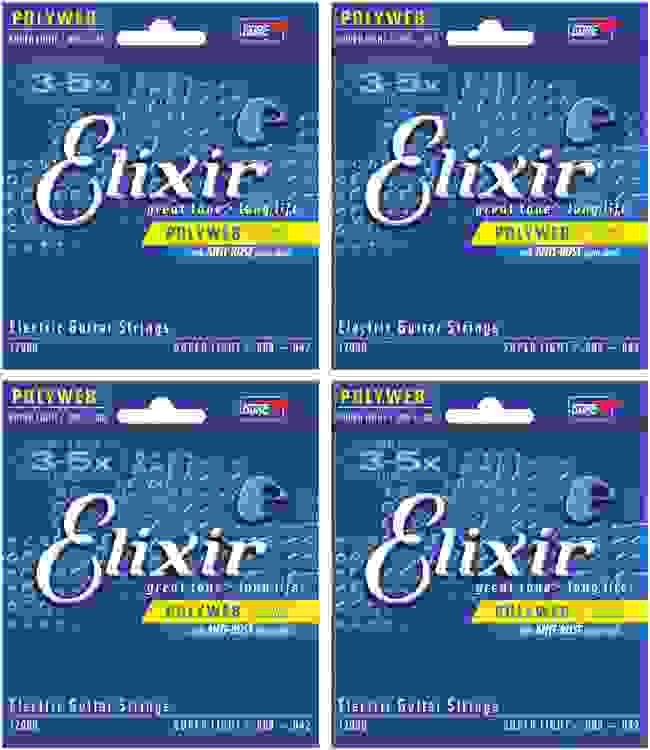 Elixir Strings 12000 Polyweb Super Light Electric Guitar Strings 4-Pack | Sweetwater