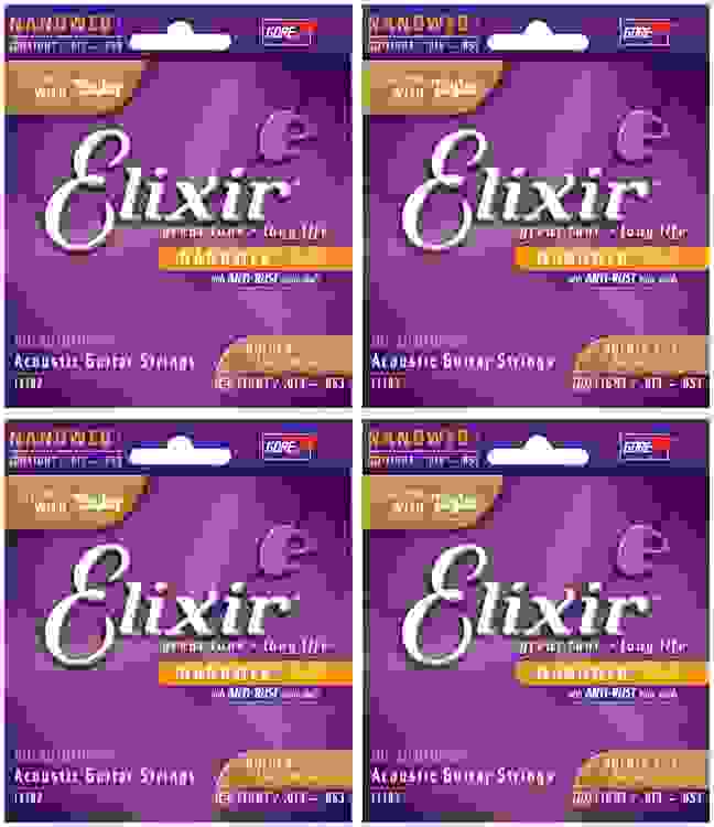 Elixir Strings 11182 Nanoweb 80/20 Bronze HD Acoustic Guitar Strings 4 ...