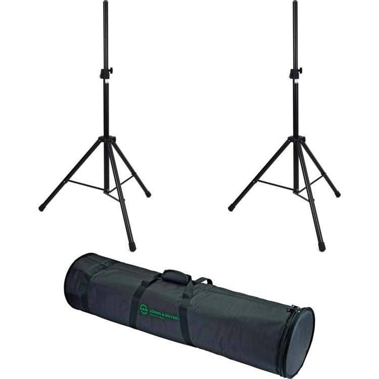 K&M 21435 Steel Speaker Stand Pair with Carrying Case - Black | Sweetwater