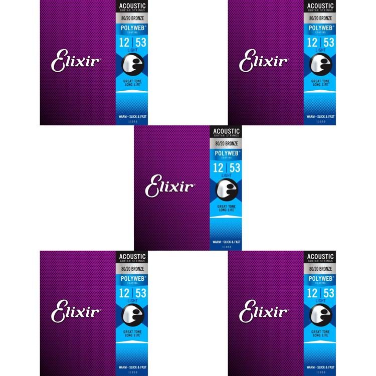 Elixir Strings 11050 Polyweb 80/20 Bronze Acoustic Guitar Strings ...