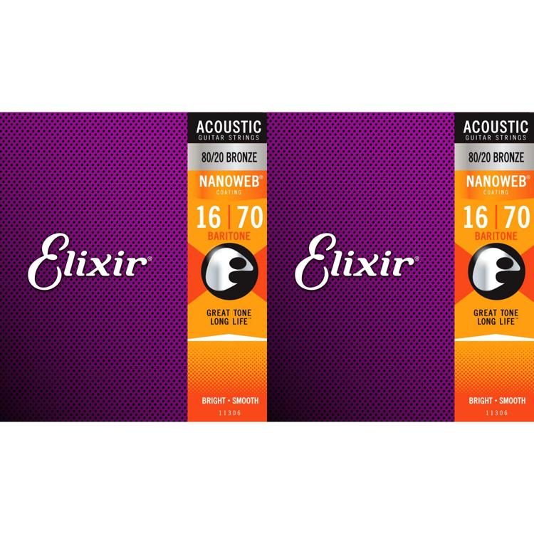 Elixir Strings 11306 Nanoweb 80/20 Acoustic Baritone Guitar Strings ...