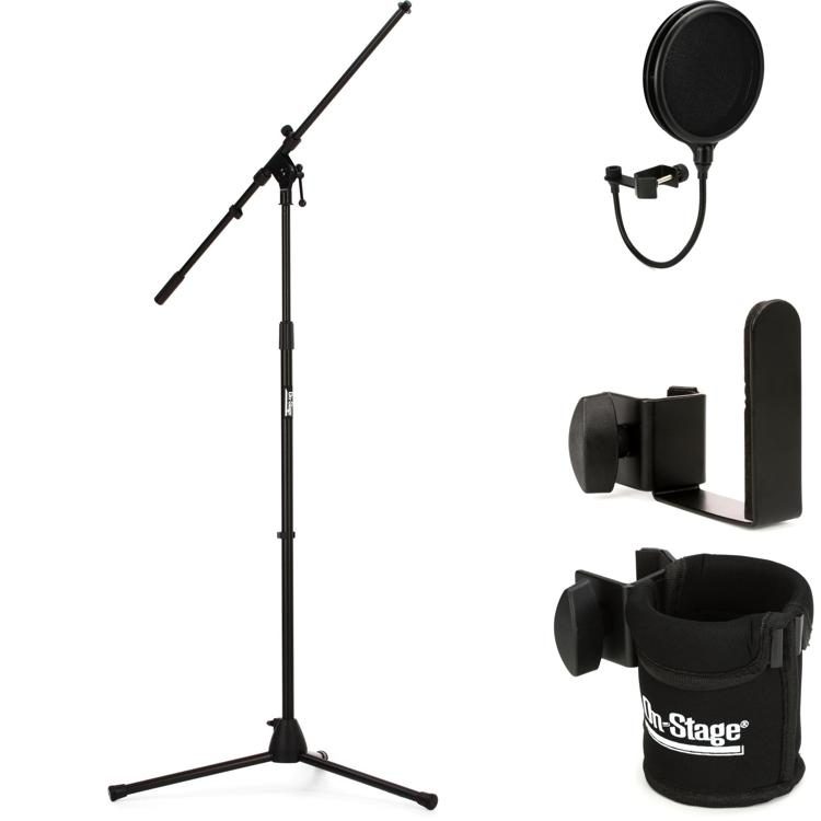 On-Stage MS7701B Euro Boom Microphone Stand Studio Bundle - Black ...