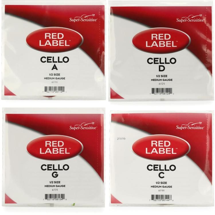 Super-Sensitive 6114 Red Label Cello String Set Bundle - 1/2 Size ...