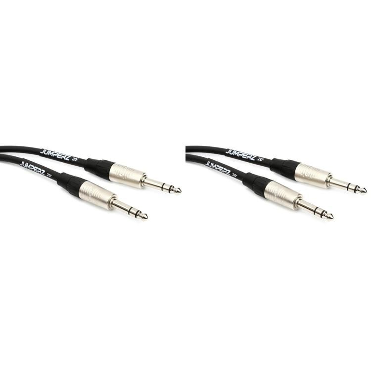 JUMPERZ JB2TRS-20 Blue Line 1/4-inch TRS Male to 1/4-inch TRS Male Patch Cable (2-Pack) - 20 ...