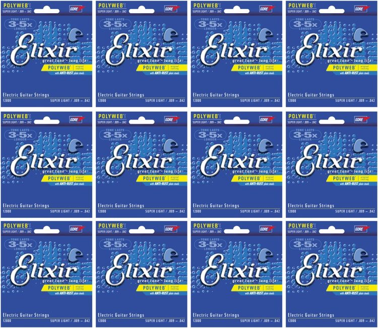 Elixir Strings 12000 Polyweb Super Light Electric Guitar Strings 12 ...