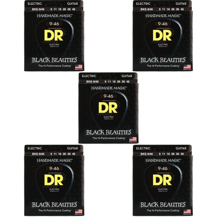 DR Strings BKE-9/46 Black Beauties K3 Coated Electric Guitar Strings ...