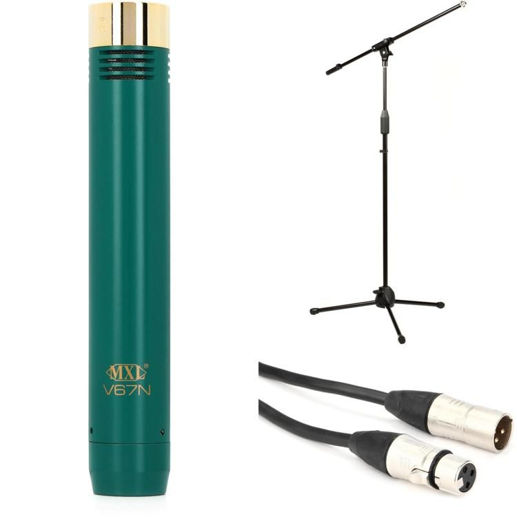 MXL V67N Pencil Condenser Instrument Microphone with Stand and Cable - Green with Gold Grille ...