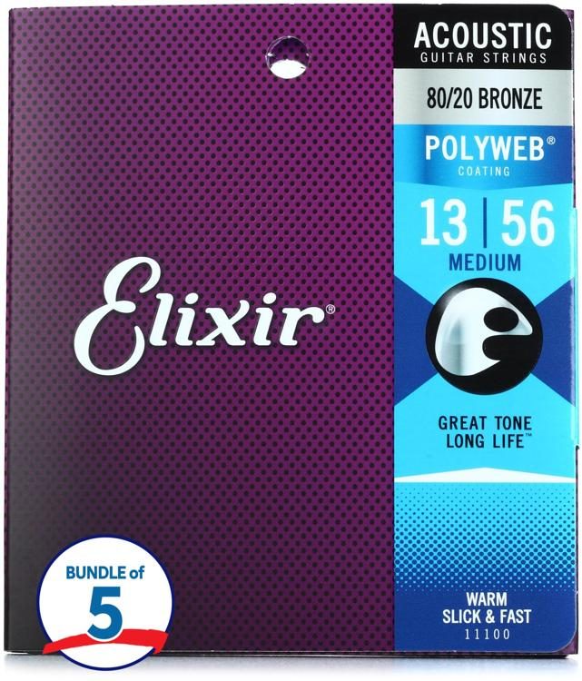 Elixir Strings 11100 Polyweb 80/20 Bronze Acoustic Guitar Strings ...