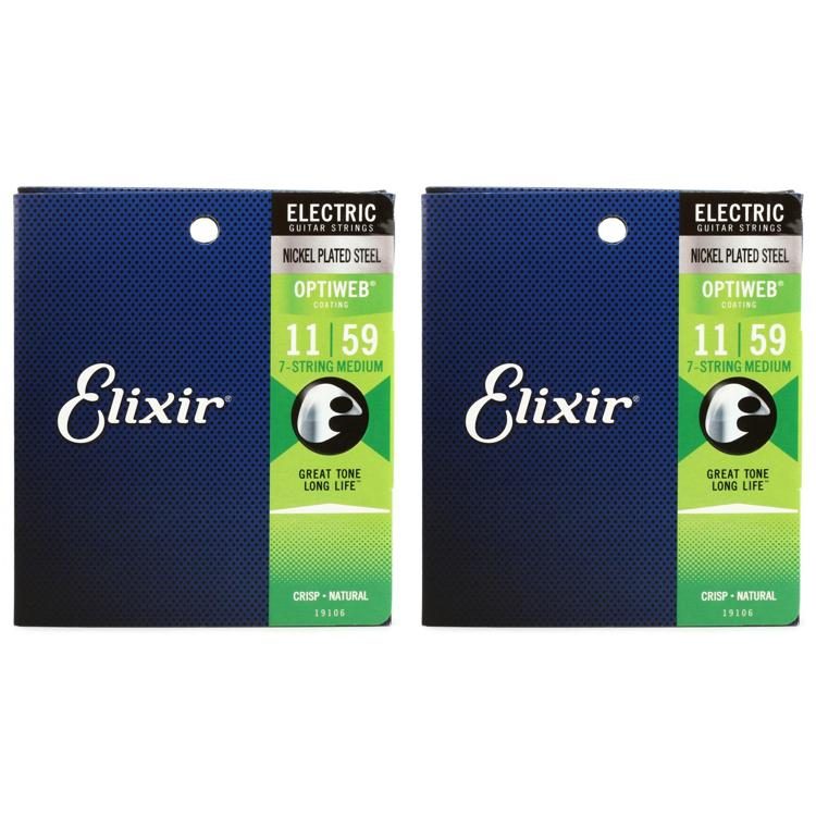 Elixir Strings 19106 Optiweb Electric Guitar Strings - .011-.059 Medium 7-string (2-pack ...