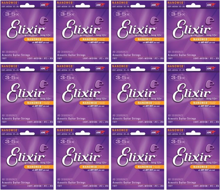 Elixir Strings 11077 Nanoweb 80/20 Bronze Light-Medium Acoustic Guitar ...