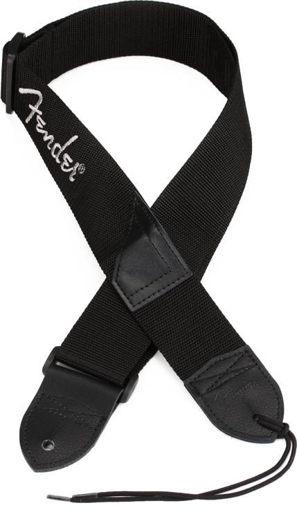 Fender 2" Polyester Logo Strap - Black with Gray Logo | Sweetwater