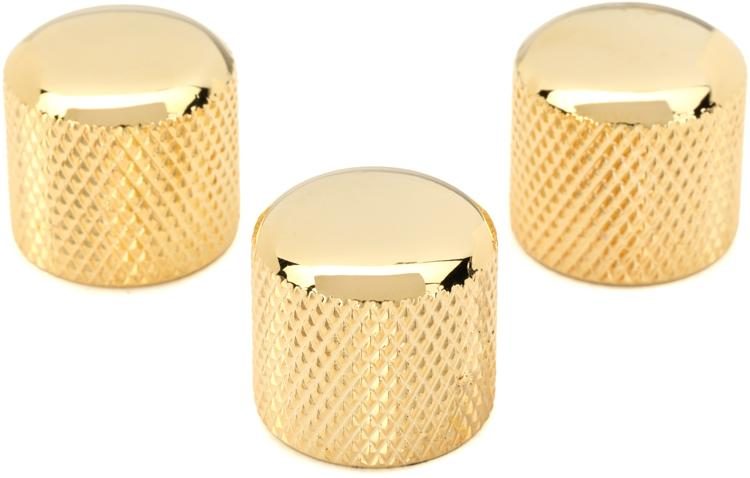 920D Custom Dome-top Knurled Metal Knobs - Gold, 3-pack | Sweetwater