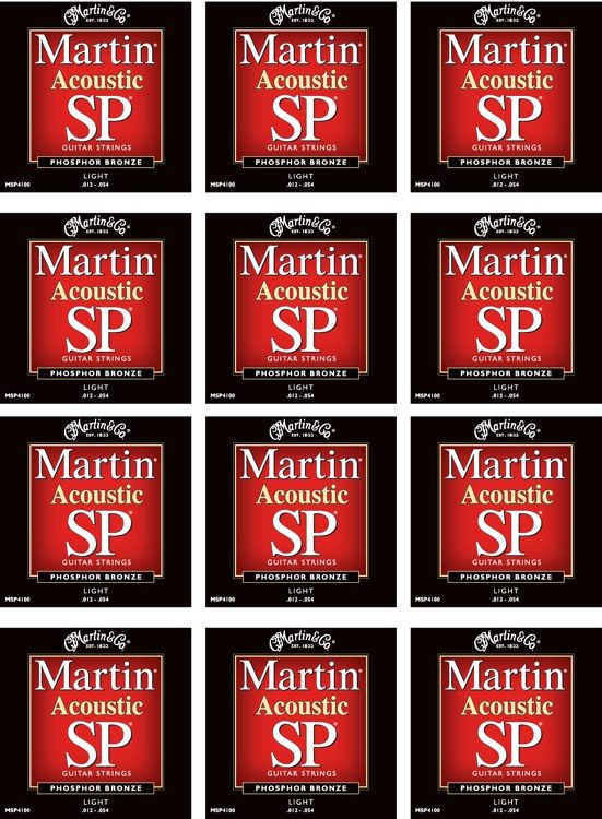 Martin MSP-4100 SP 92/8 Phosphor Bronze Light Acoustic Strings 12-Pack ...