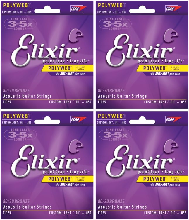 Elixir Strings 11025 Polyweb 80/20 Bronze Custom Light Acoustic Guitar ...