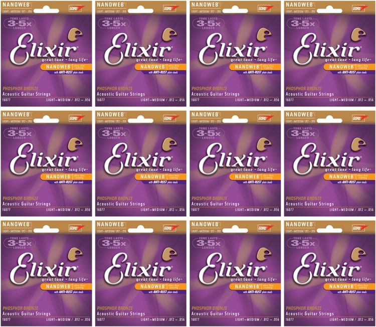 Elixir Strings 16077 Nanoweb Phosphor Bronze Medium Light Acoustic ...