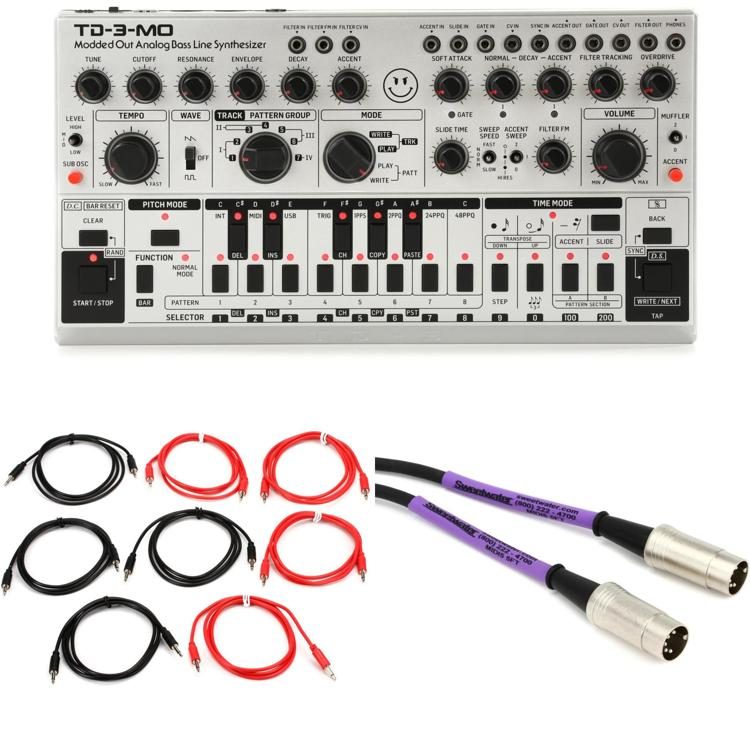 Behringer TD-3-MO-SR Analog Bass Line Synthesizer with Cables - Silver ...