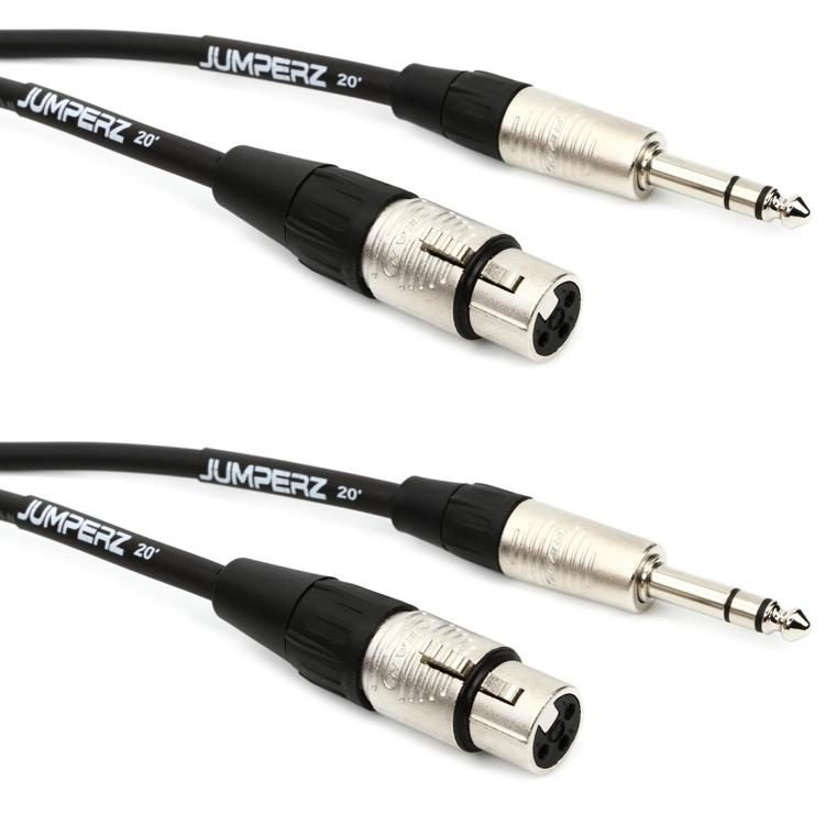 JUMPERZ JBTRSXF-20 Blue Line Patch Cable (2-Pack) - XLR Female to TRS Male - 20 foot | Sweetwater