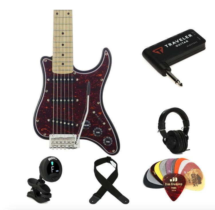 Traveler Guitar Travelcaster Deluxe and Headphone Amp Bundle - Black ...