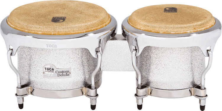 Toca Percussion Custom Deluxe Wood Bongos - Silver Sparkle | Sweetwater