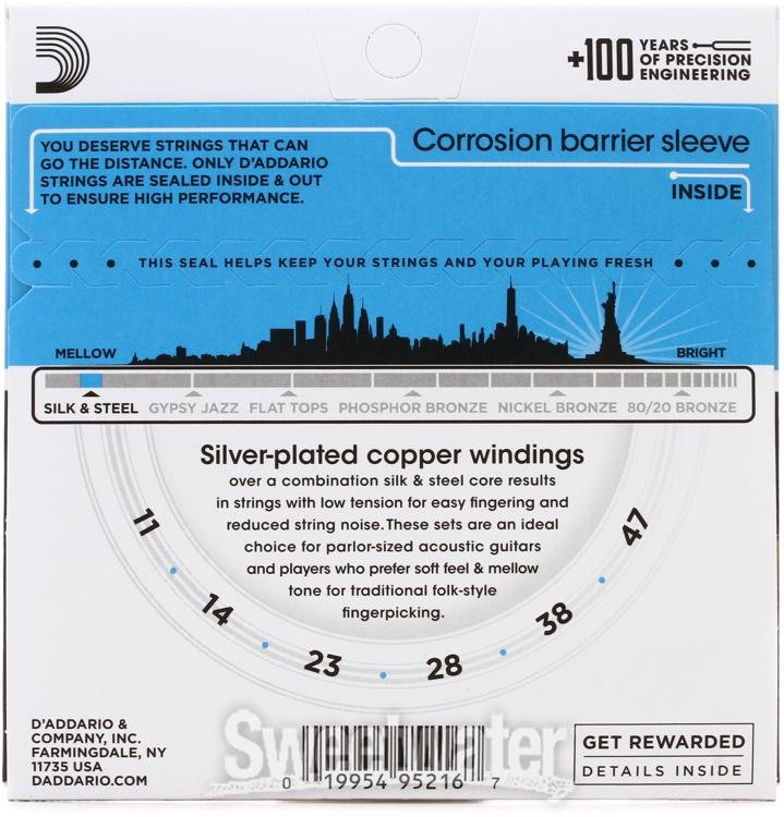 D'Addario EJ40 Silk & Steel Acoustic Guitar Strings - .011-.047 Light ...