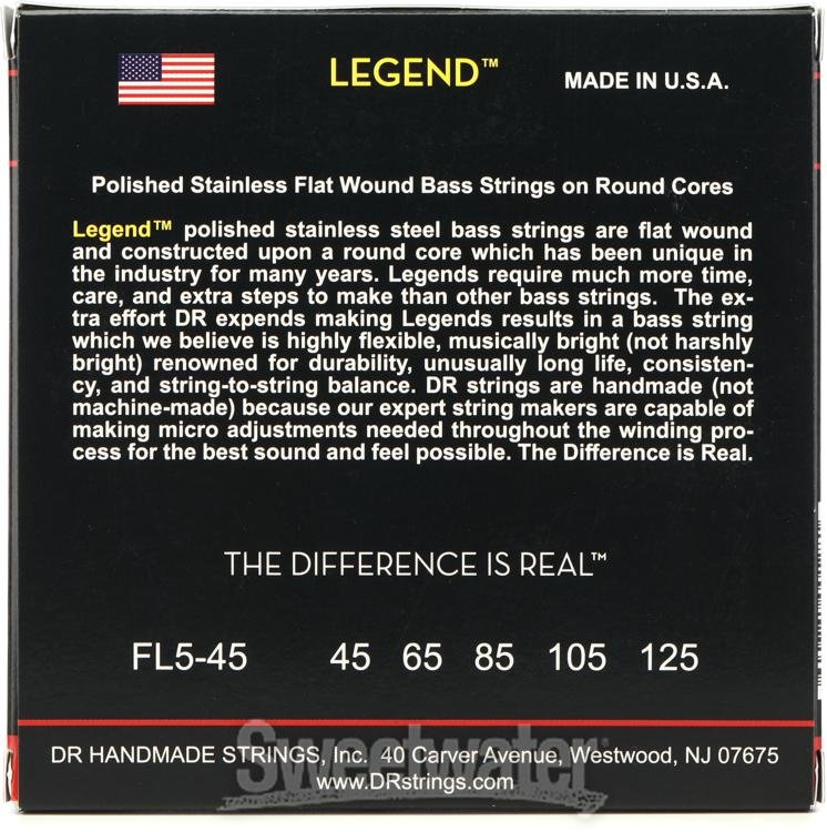 DR Strings Legend Polished Flatwound Stainless Steel 5-string Bass ...