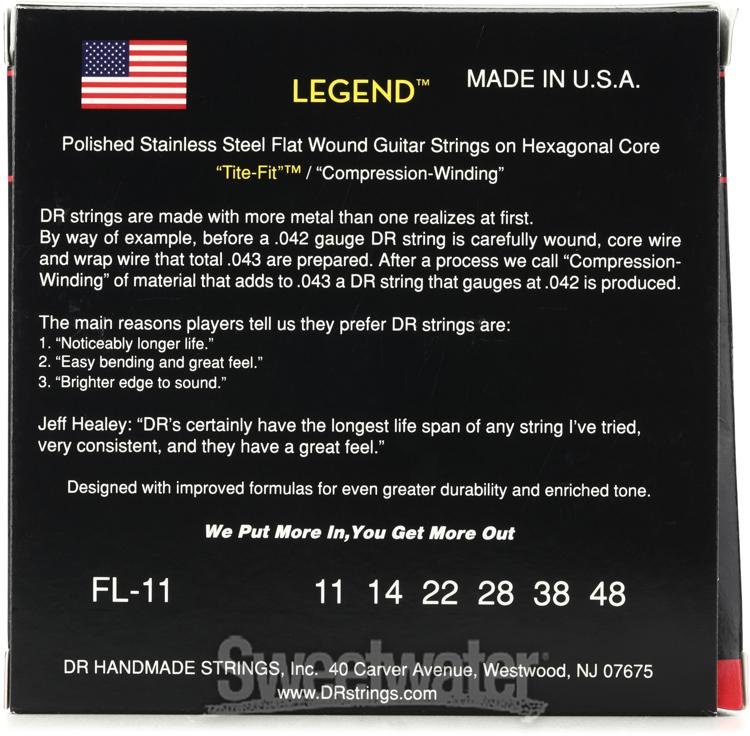 DR Strings Legend Polished Flatwound Electric Guitar Strings - .011 ...