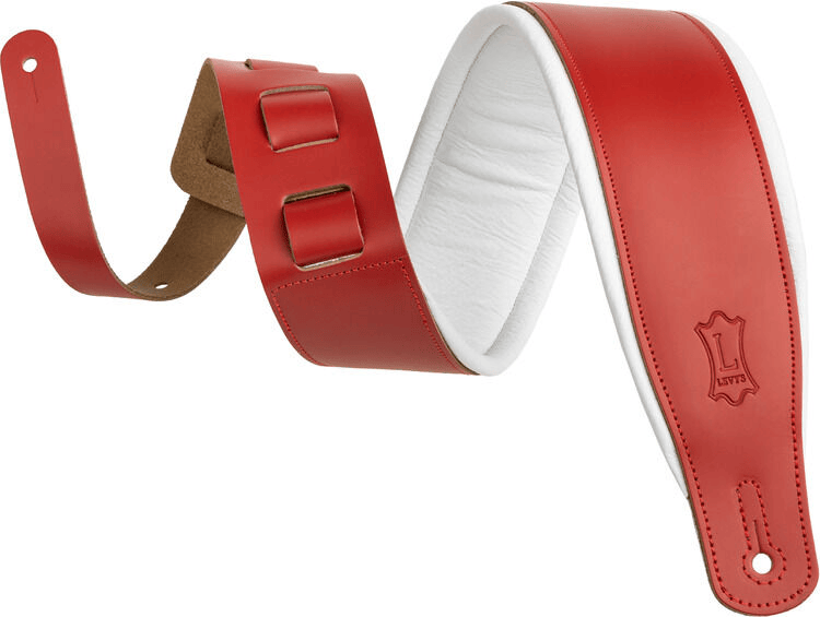 Levy's Amped Leather Series Guitar Strap - Red with White Backing ...