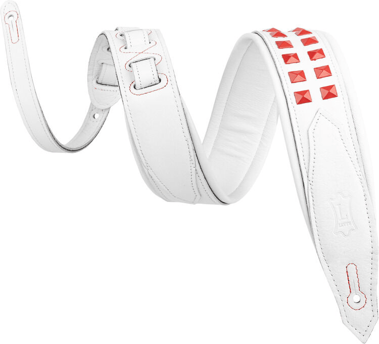 Levy's Rebel Leather Series Guitar Strap - White with Red Studs ...