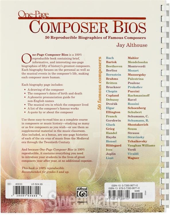 Alfred One-Page Composer Bios: 50 Reproducible Biomous Composers Book ...