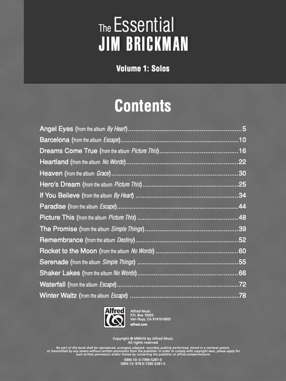 Alfred The Essential Jim Brickman, Volume 1: Piano Solos | Sweetwater