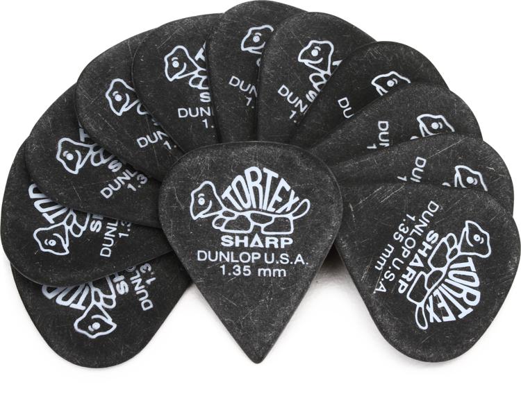 Dunlop 412P135 Tortex Sharp Guitar Picks - 1.35mm Black (12-pack ...