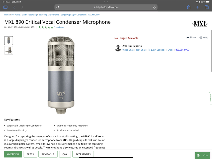 Used MXL 890 LARGE DIAPHRAGM CONDENSER MICROPHONE | Sweetwater's Gear Exchange