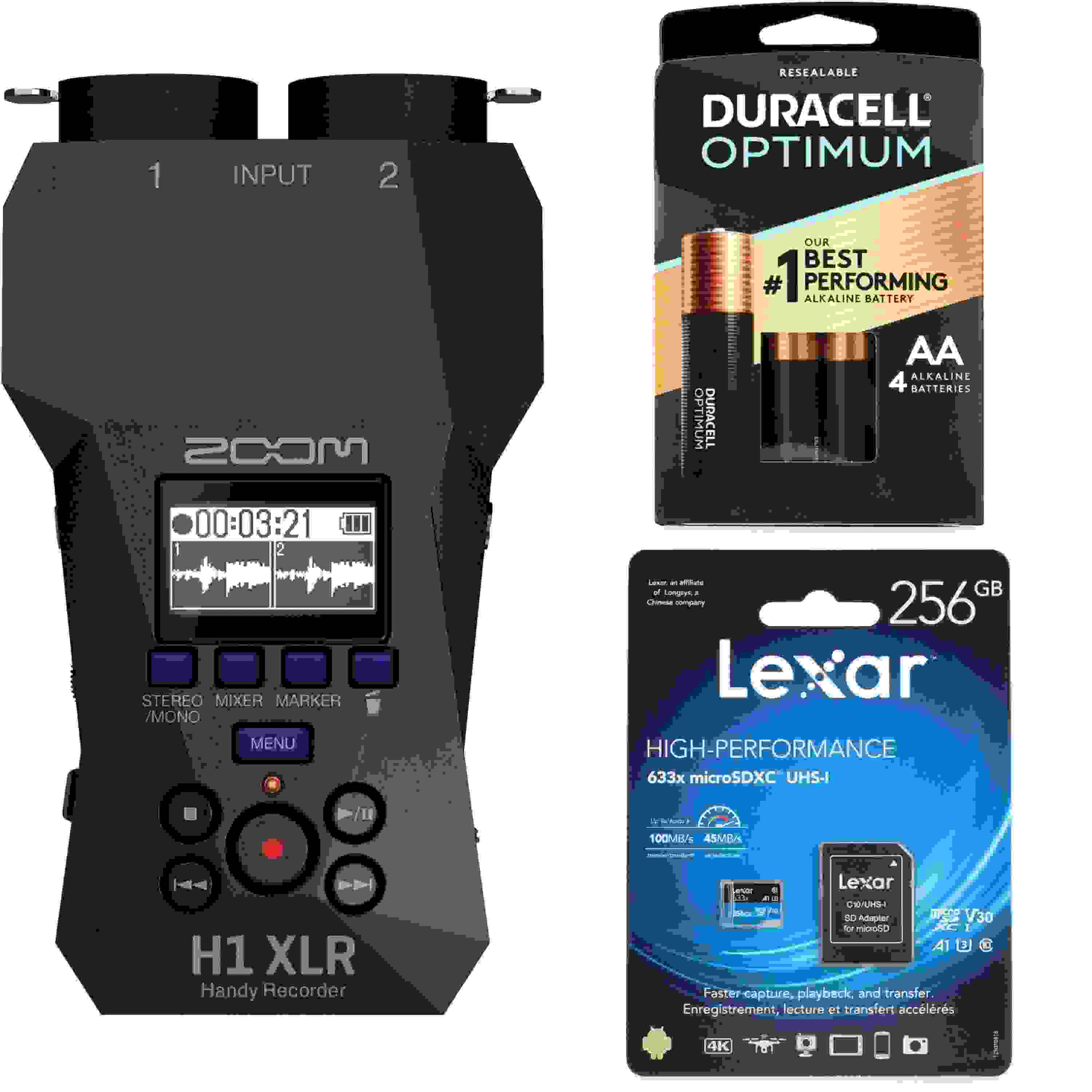 Zoom H1 XLR Portable Recorder with MicroSDXC Card and Batteries ...