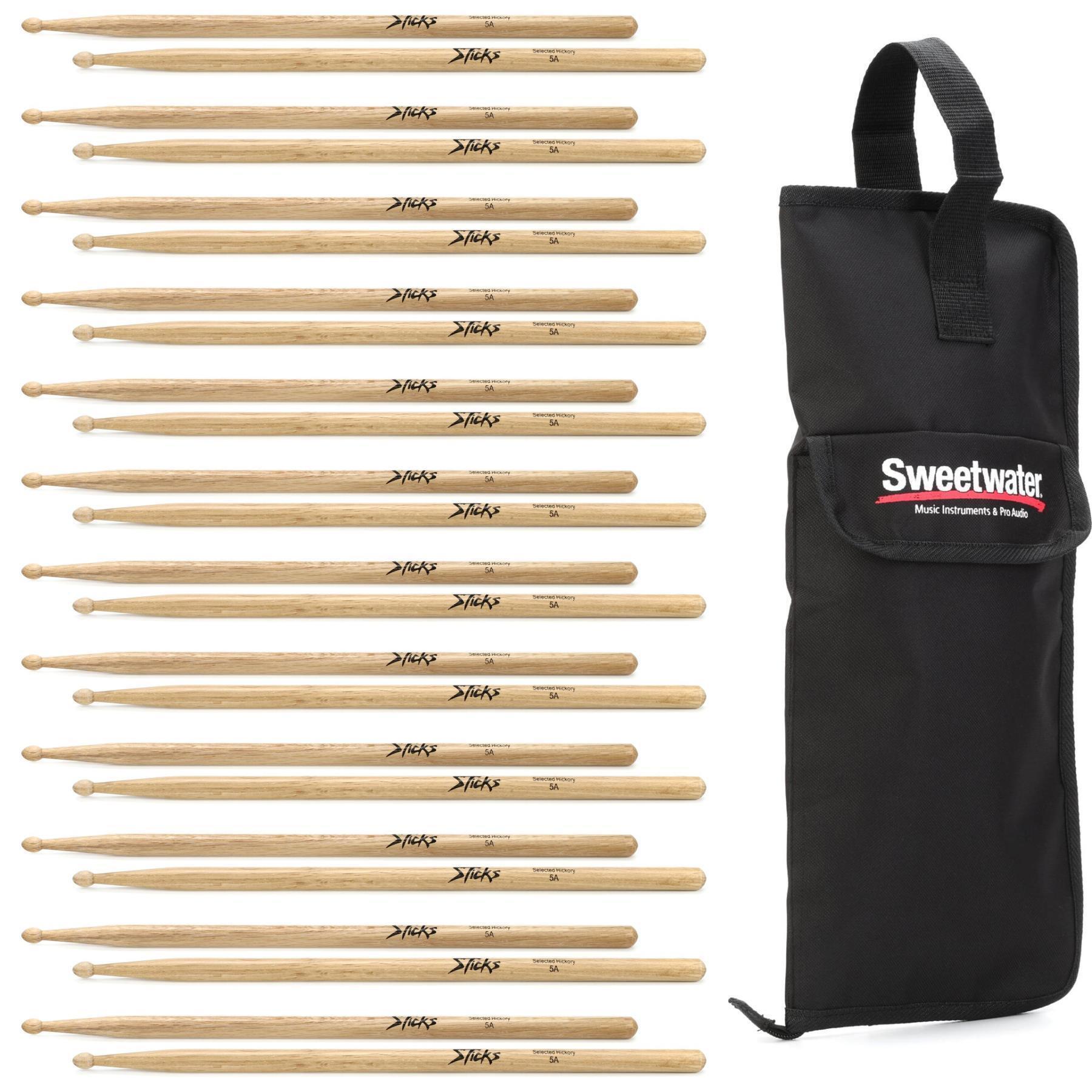 On-Stage Hickory Drumsticks 12-pair with Stick Bag - 5A - Wood Tip ...