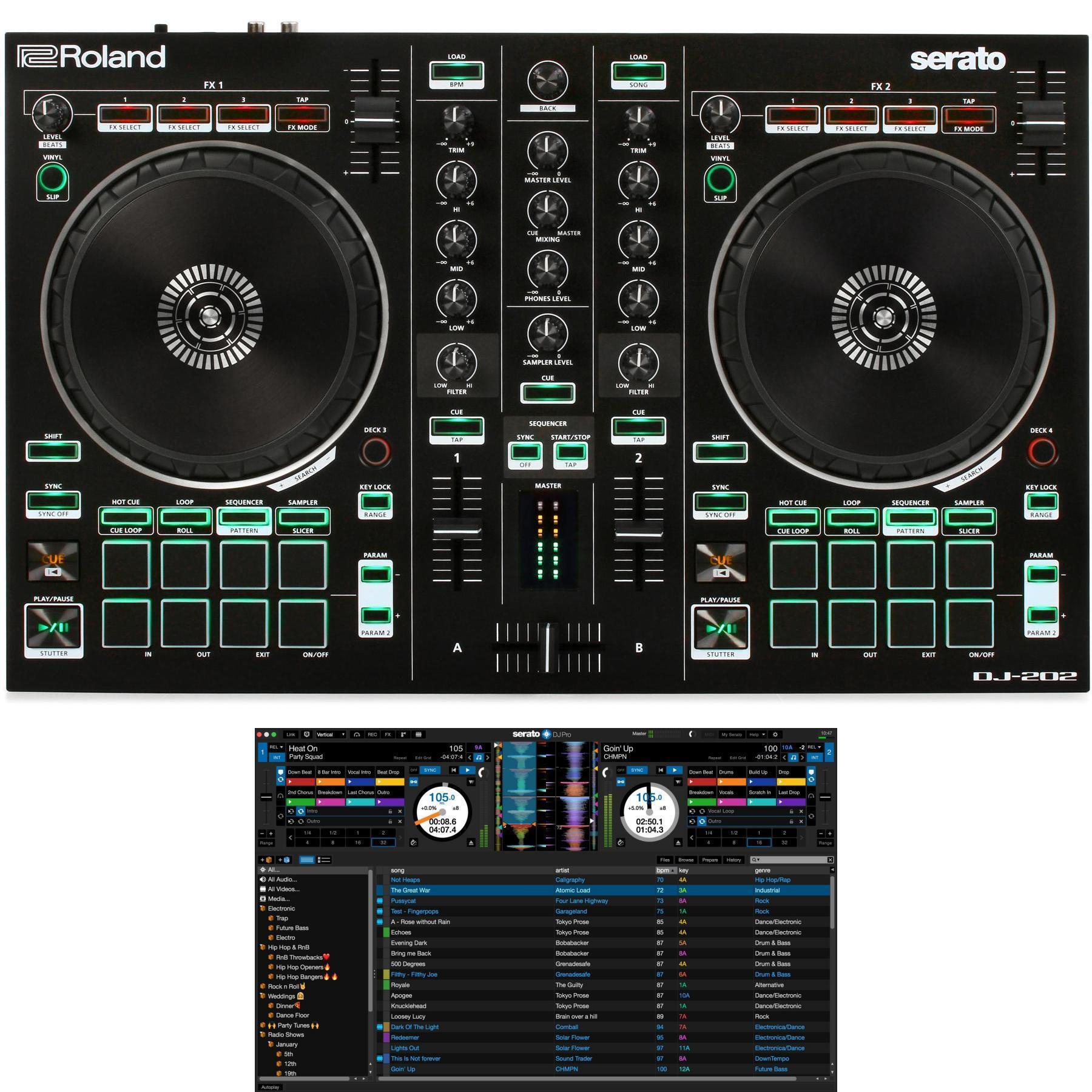 Roland DJ-202 4-deck DJ Controller and Serato DJ Pro Software Bundle ...