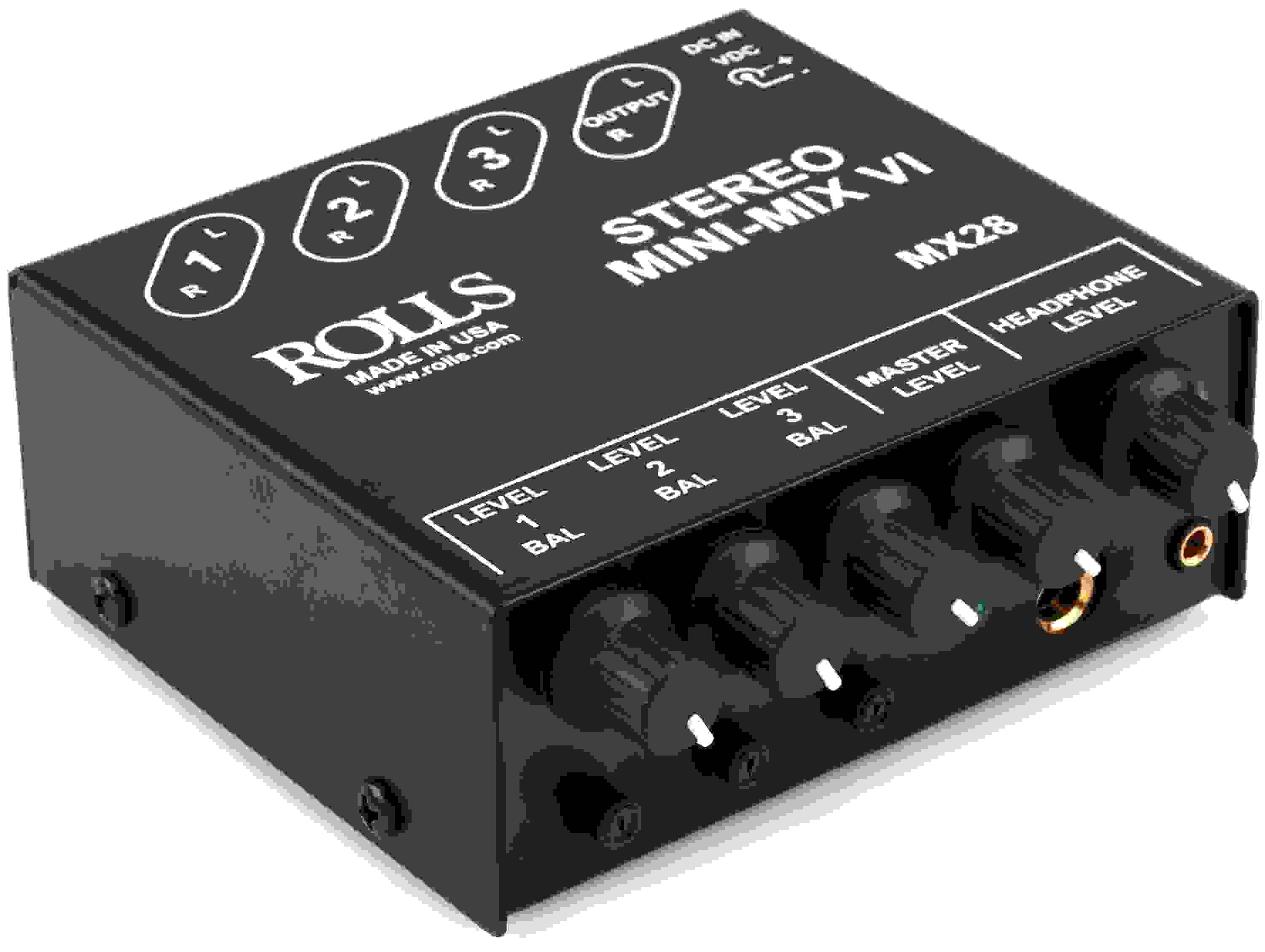 Rolls MX28 Stereo Mini-Mix VI 3-channel Stereo Line Mixer | Sweetwater