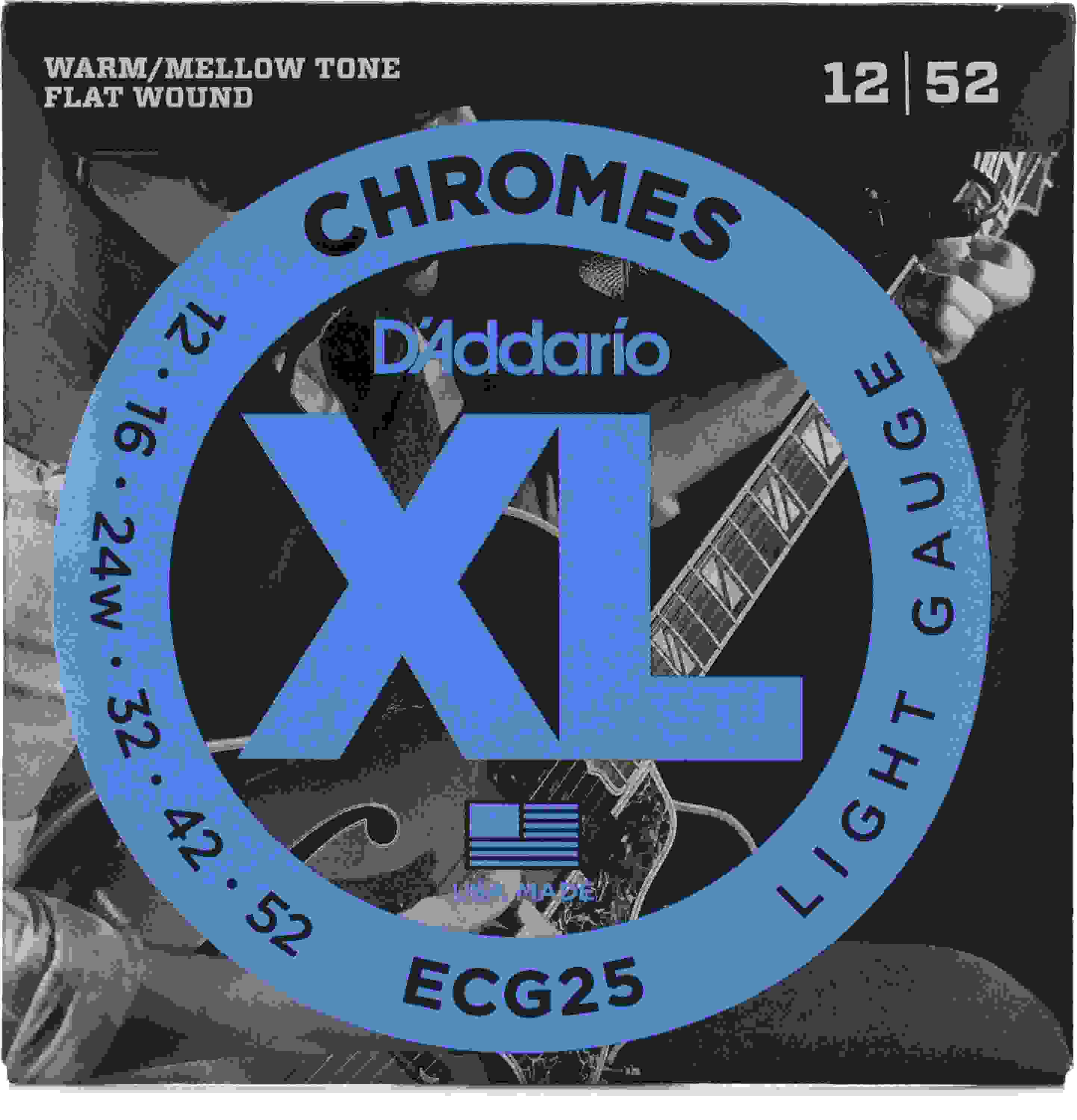 D'Addario XL Chromes Flatwound Electric Guitar Strings - .012-.052 ...