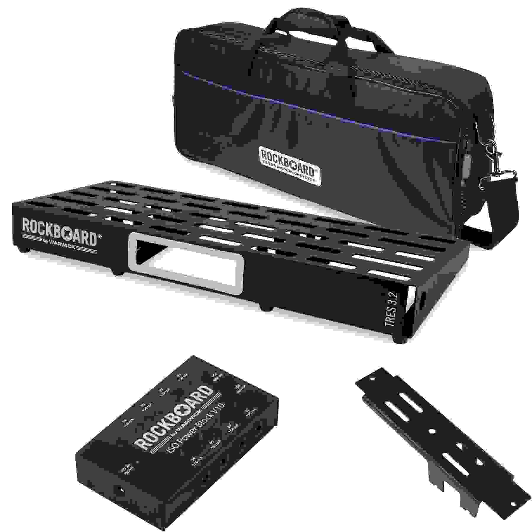 RockBoard by Warwick Tres 3.2 Pedalboard - 23.54 inches x 9.29 inches with 10-outlet Multi-power ...