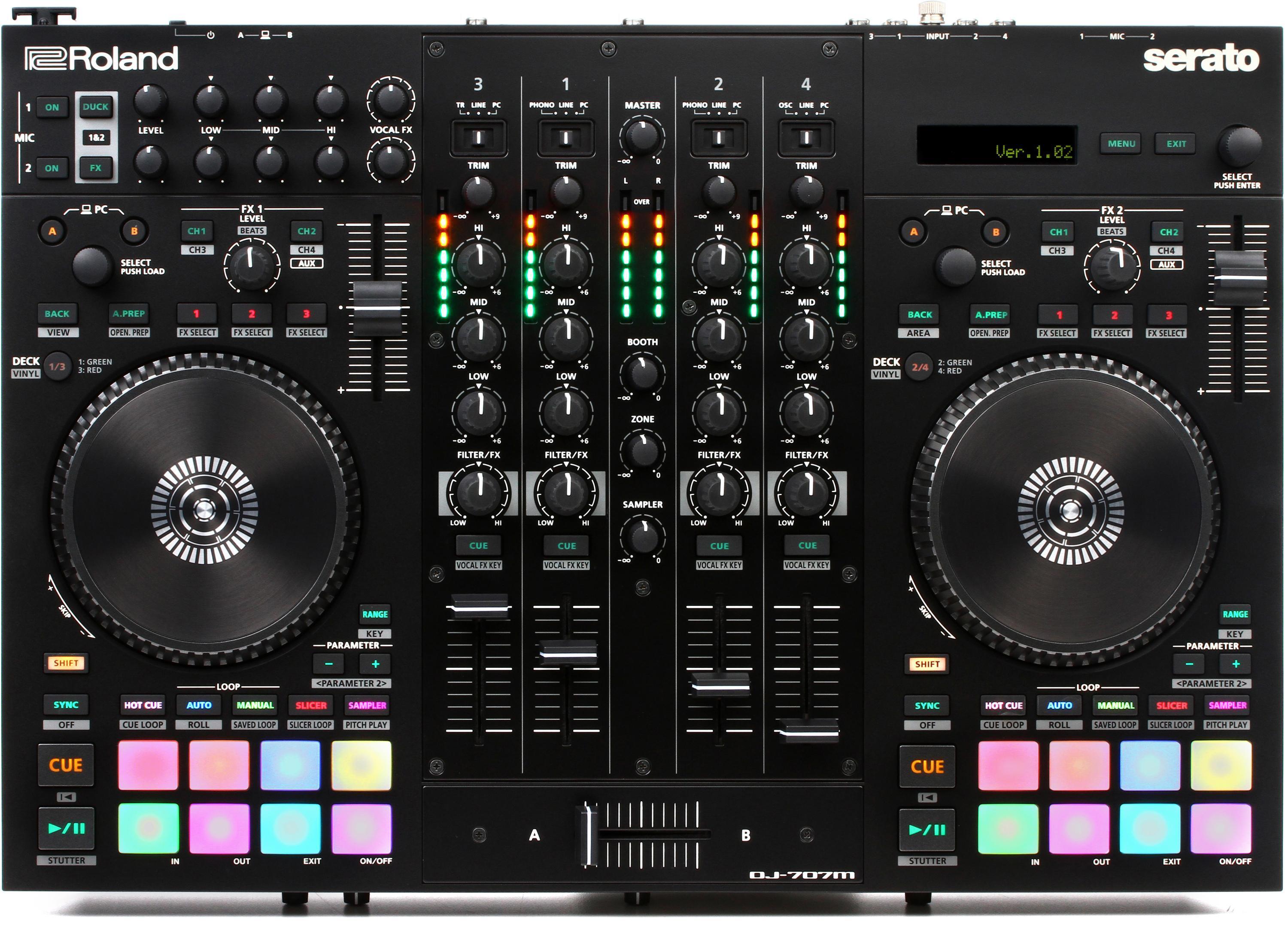 Roland DJ-707M 4-deck Serato DJ Pro Controller with Drum Machine and ...